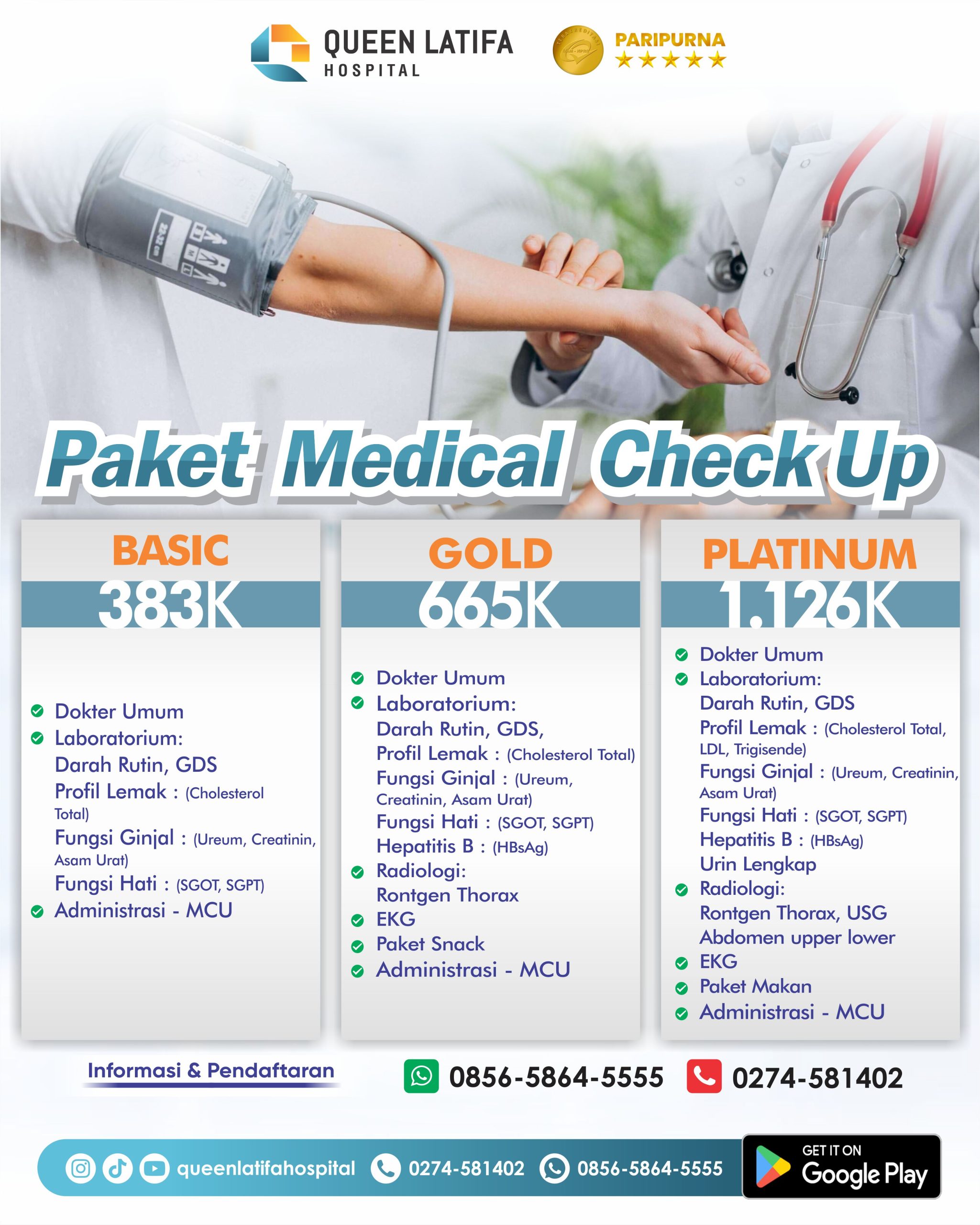 PAKET LAYANAN MEDICAL CHECK UP QUEEN LATIFA - RSU Queen Latifa Yogyakarta